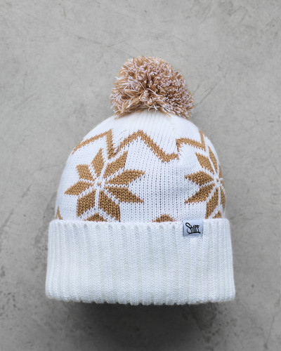 Czapka Staff white & beige pattern pompon
