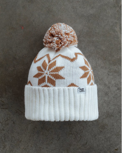 Czapka Staff white & beige pattern pompon