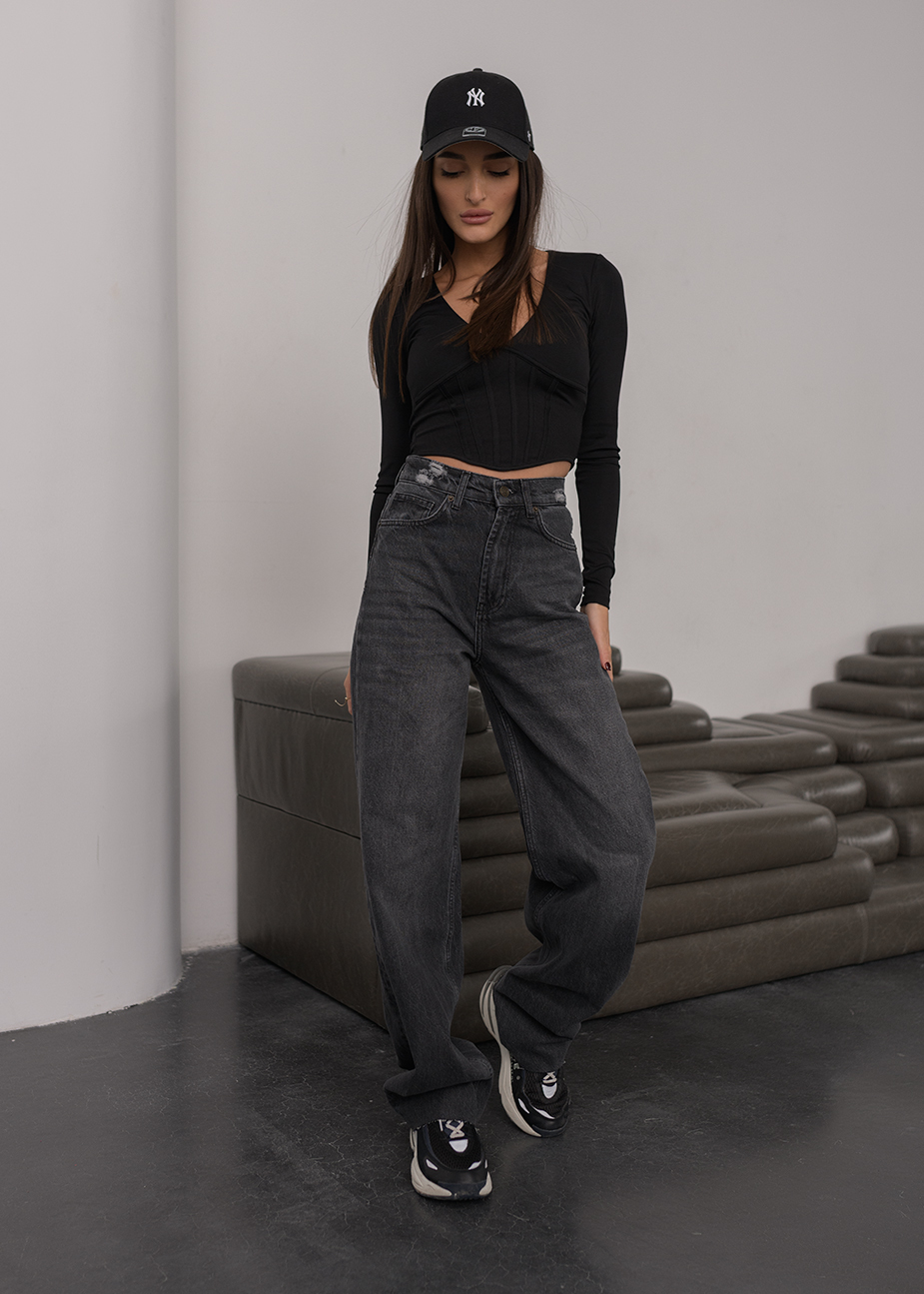 Damskie jeansy Staff dark gray wide leg. Rozkloszowane od biodra jeansy z wysokim stanem ...
